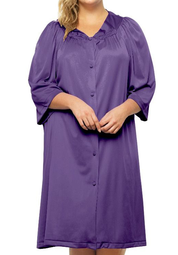 Women Button Front Knee Length Robe Purple Potion Soft Silky Comfort ...