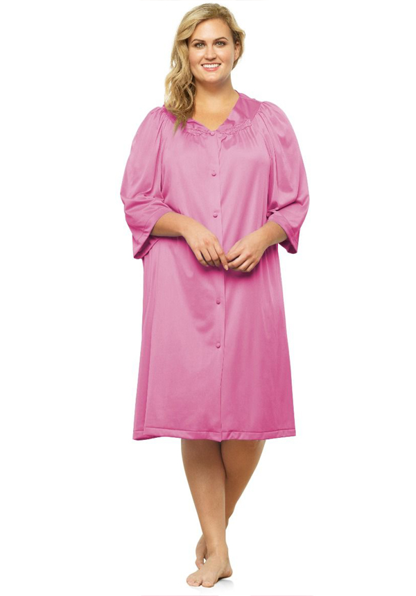 Women Button Front Knee Length Robe (Perfumed Rose) - Plus Size Bras